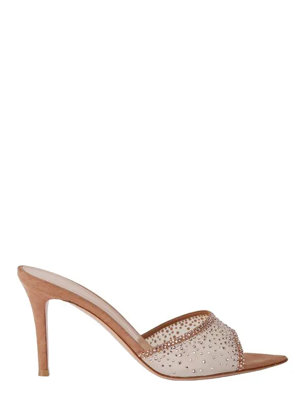 GIANVITO ROSSI Suede Rania Mules With Embellishments - Beige