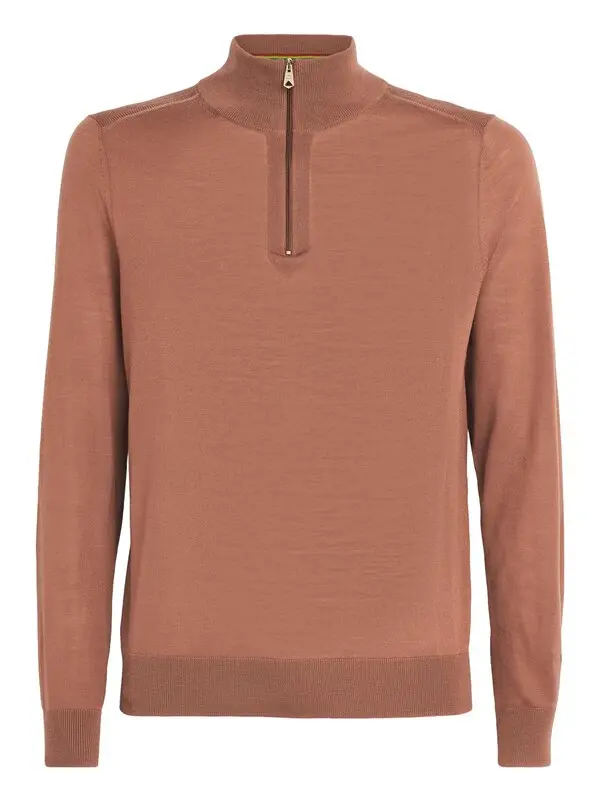 Paul Smith Merino Wool Quarter-zip Sweater - Brown