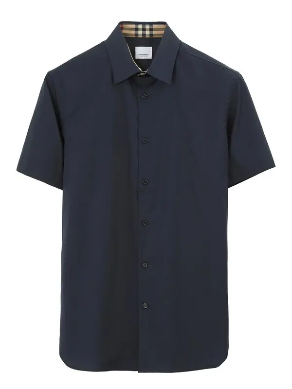 Burberry Stretch-cotton Short-sleeve Shirt - Navy