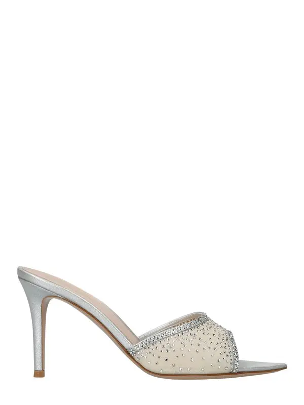 GIANVITO ROSSI Embellished Rania Heeled Mules - Silver