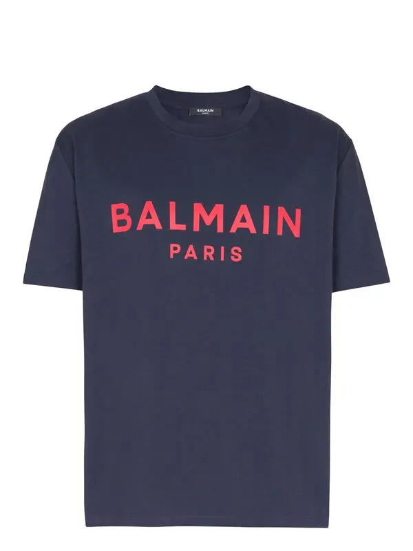 Balmain Cotton Logo Print T-shirt - Navy
