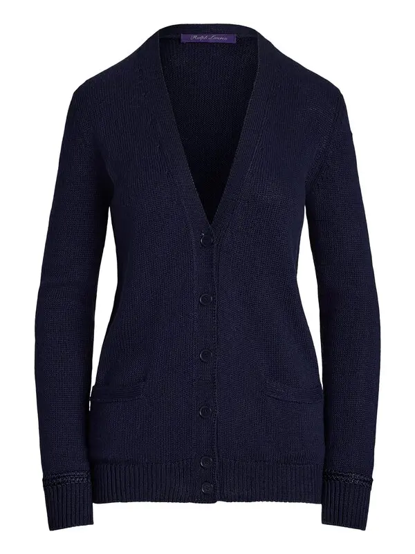 Ralph Lauren Mulberry Silk V-neck Cardigan - Navy