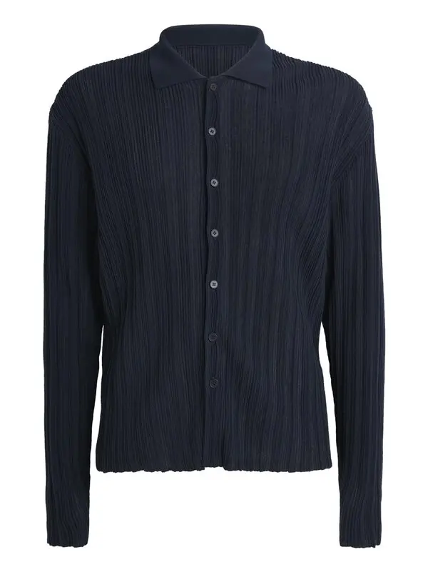 LE17SEPTEMBRE Cotton-blend Ribbed Polo Cardigan - Navy