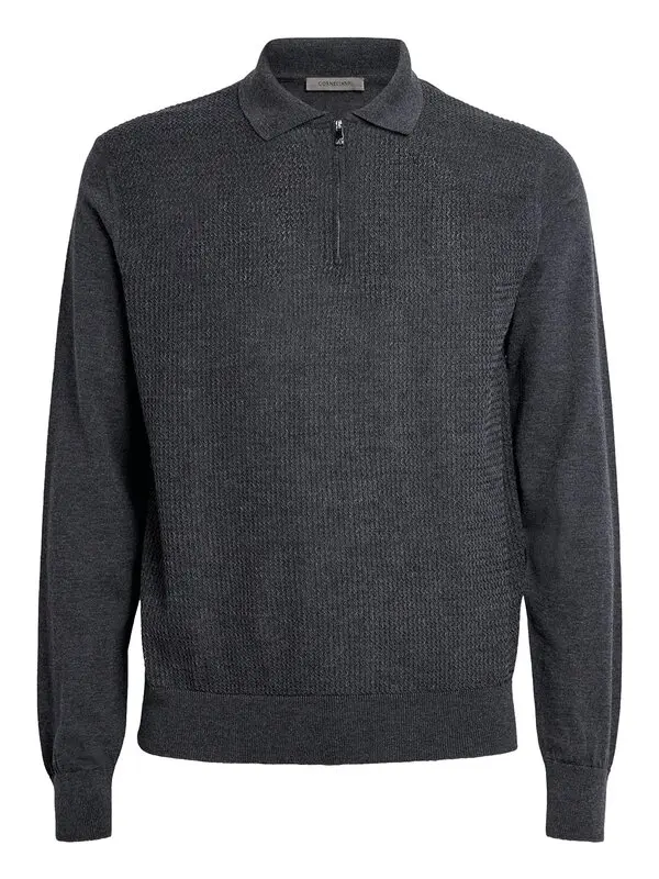 Corneliani Virgin Wool Quarter-zip Polo Sweater - Grey