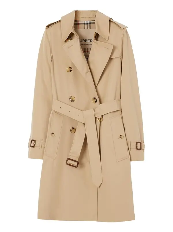 Burberry Gabardine Kensington Mid-length Trench Coat - Yellow