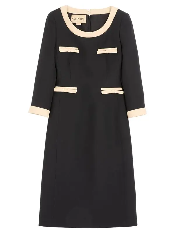 Valentino Garavani Virgin Wool-silk Midi Dress With Bow Detailing - Black