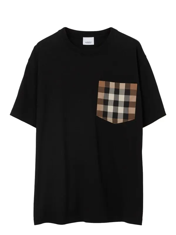 Burberry Cotton T-shirt With Check Pocket - Black