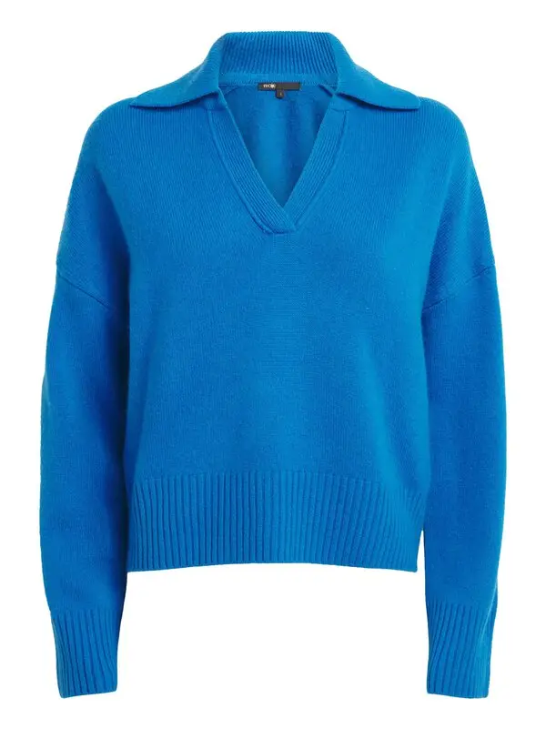 Maje Wool-blend Spread Collar Sweater - Blue