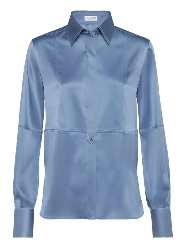 Brunello Cucinelli Stretch-silk Satin Shirt - Blue