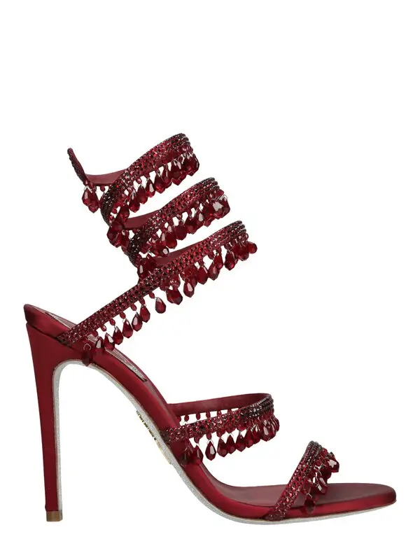 Rene Caovilla Satin Heeled Sandals - Burgundy