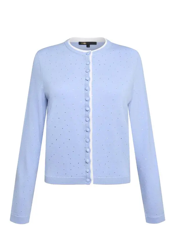 Maje Wool-blend Rhinestone-embellished Cardigan - Blue