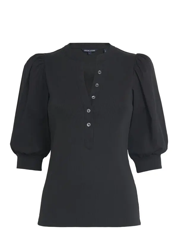 Veronica Beard Coralee Puff-sleeve Top - Black