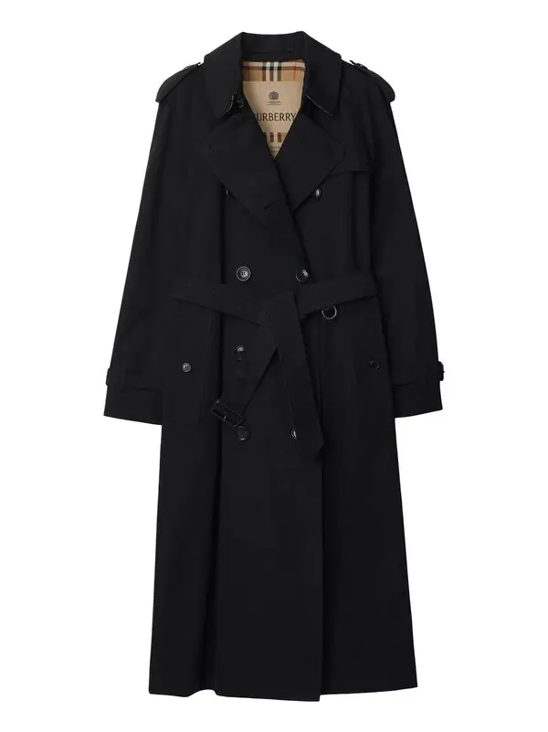 Burberry Gabardine Long Waterloo Heritage Trench Coat - Black