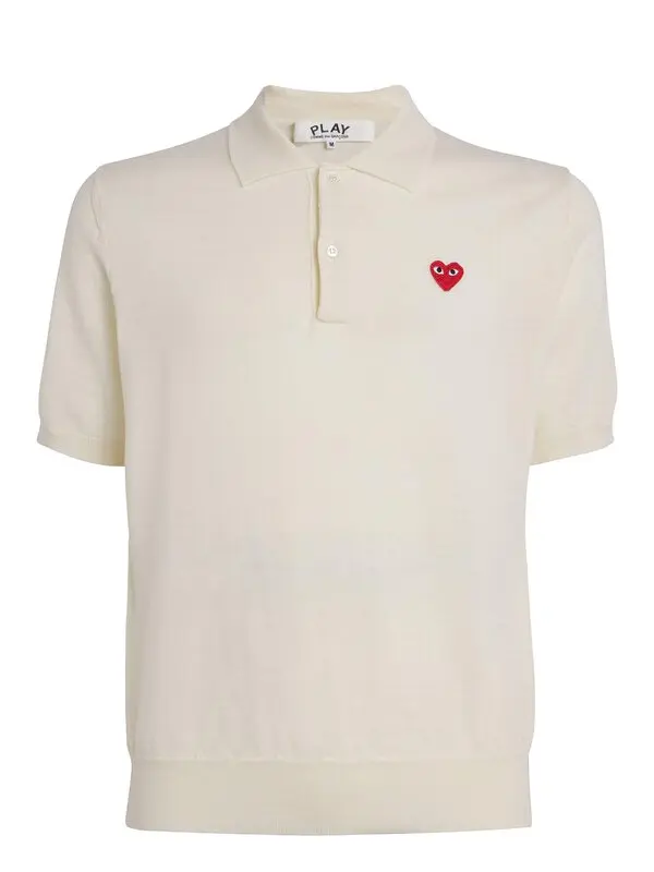 Play Comme Des Garcon Wool Heart Logo Polo Shirt - White