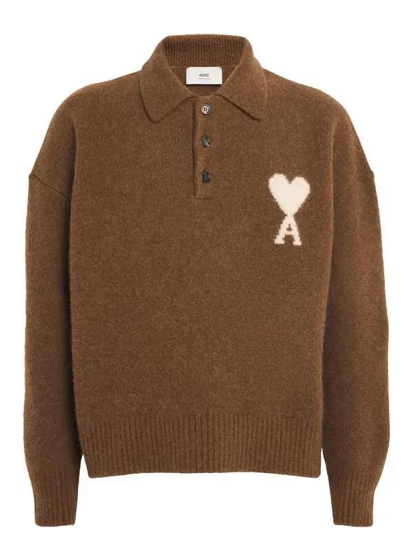 Ami Alpaca-blend Polo Sweater - Brown