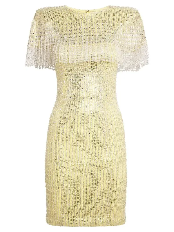 Jenny Packham Sequin Embellished Fringe Mini Dress - Yellow