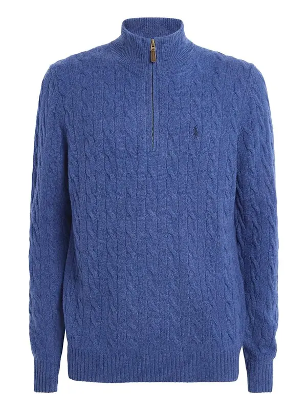 Polo Ralph Lauren Wool-cashmere Quarter-zip Cable Knit Sweater - Navy