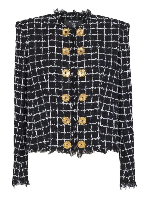 Balmain Cropped Tweed Jacket - Black