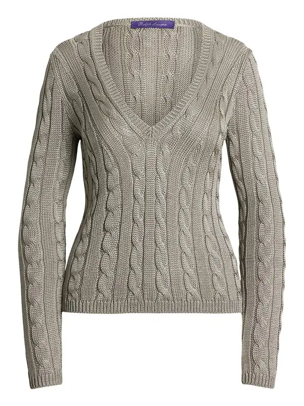 Ralph Lauren Silk V-neck Cable-knit Sweater - Ivory
