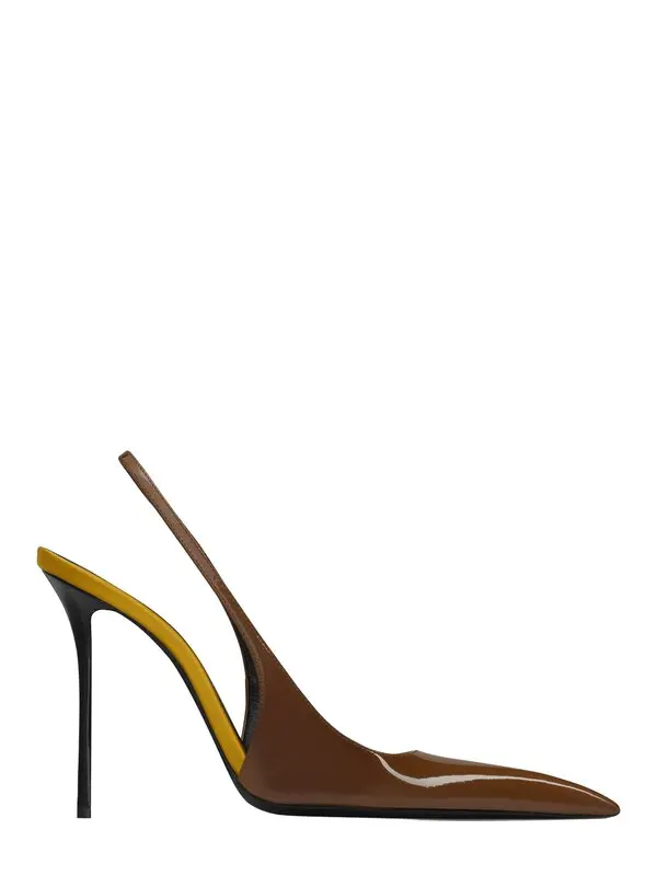 Saint Laurent Patent Leather Amalia Slingback Pumps 110 - Brown