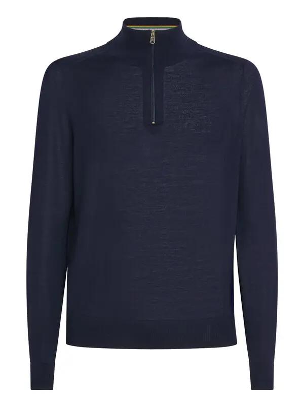 Paul Smith Merino Wool Quarter-zip Sweater - Navy
