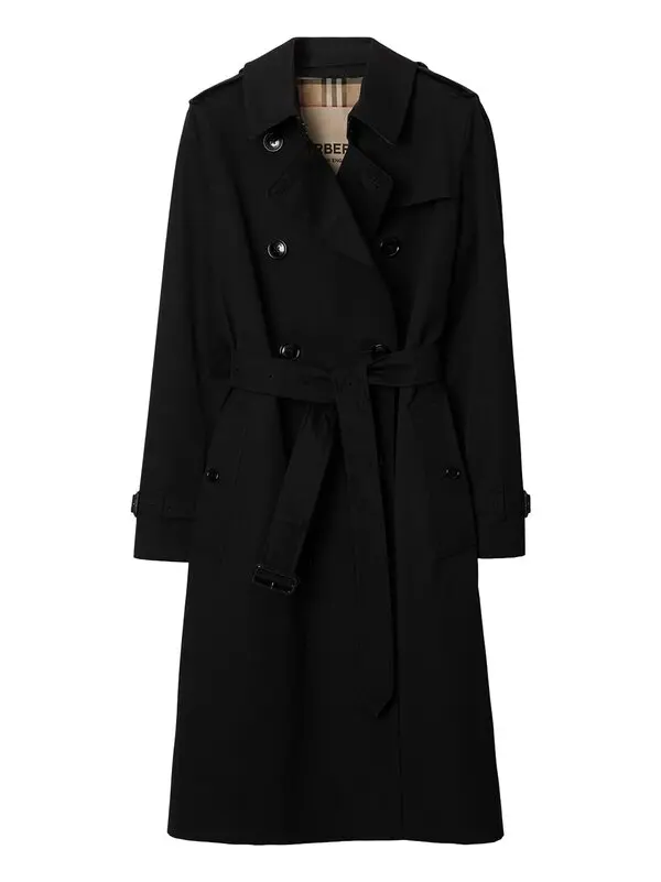 Burberry Gabardine Kensington Long Trench Coat - Black