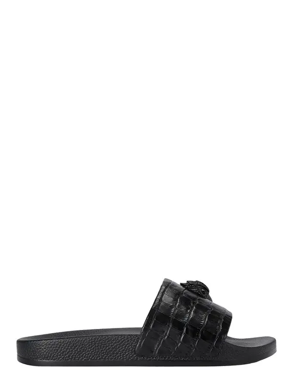 Kurt Geiger Leather Croc-embossed Eagle Slides - Black