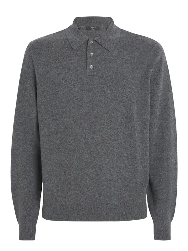 7 For All Mankind Cashmere Long-sleeve Polo Shirt - Grey