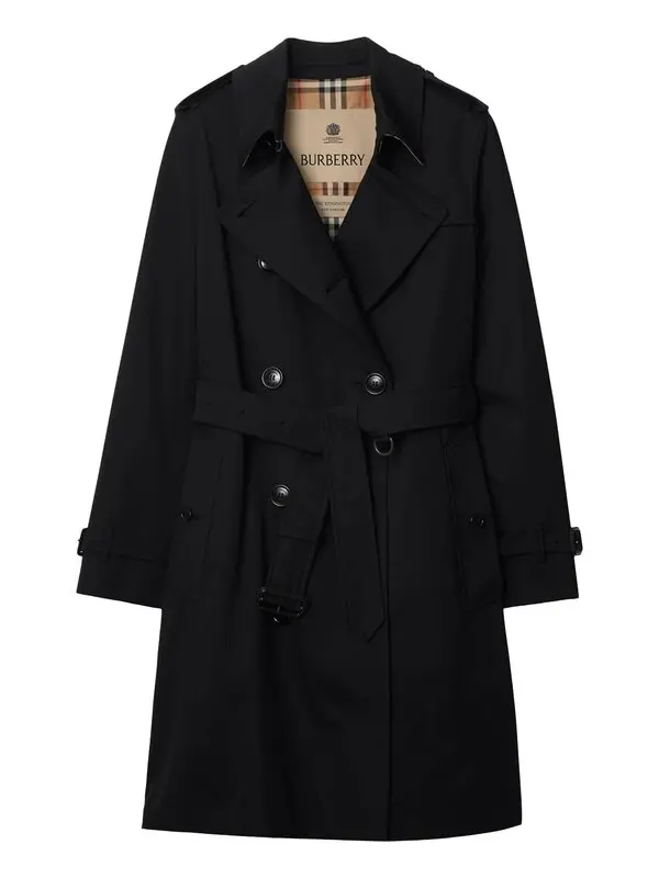 Burberry Gabardine Mid-length Kensington Heritage Trench Coat - Black