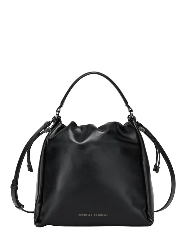 Brunello Cucinelli Medium Leather Bucket Bag - Black