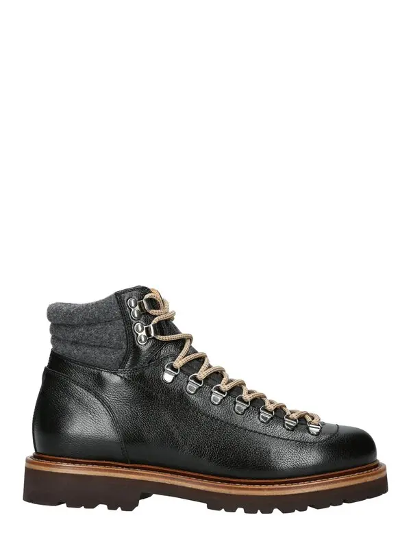 Brunello Cucinelli Leather Mountain Boots With Wool Trim - Black