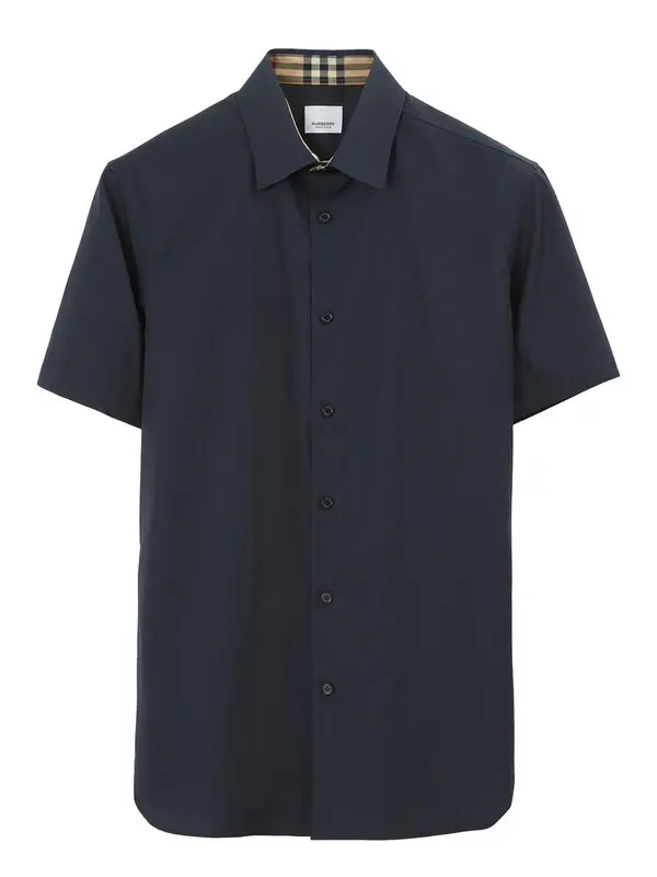 Burberry Stretch-cotton Ekd-embroidered Slim Shirt - Navy