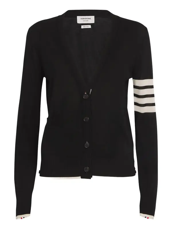 Thom Browne Virgin Wool Striped Cardigan - Black