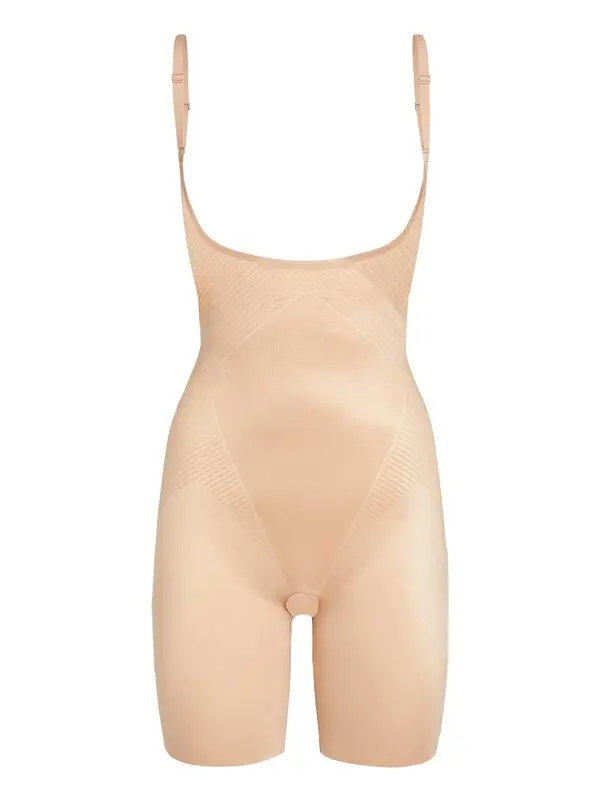 Spanx Shape Open-bust Mid-thigh Bodysuit - Beige