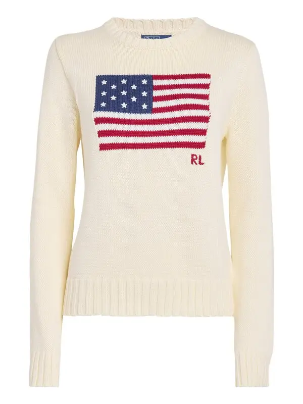 Polo Ralph Lauren Cotton American Flag Sweater - Ivory