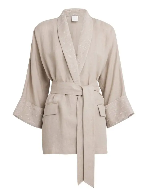 Eleventy Linen Belted Blazer - Beige
