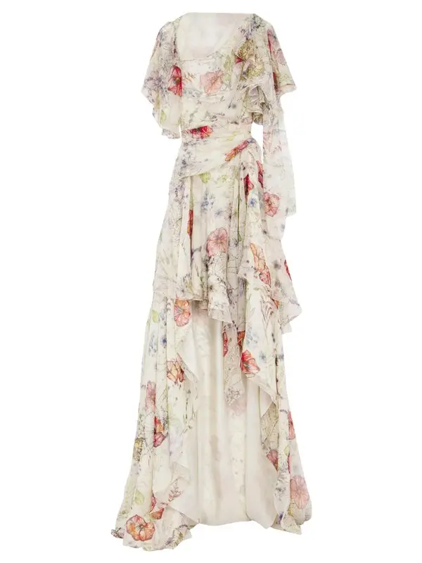 Alexander McQueen Silk Floral Maxi Dress - White