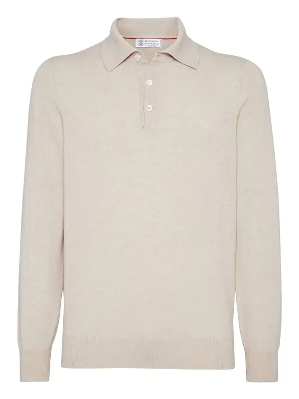 Brunello Cucinelli Cashmere Long-sleeve Polo Sweater - Beige