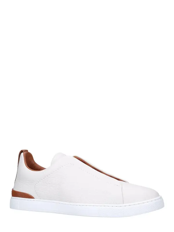 Zegna Leather Triple Stitch Sneakers - Beige
