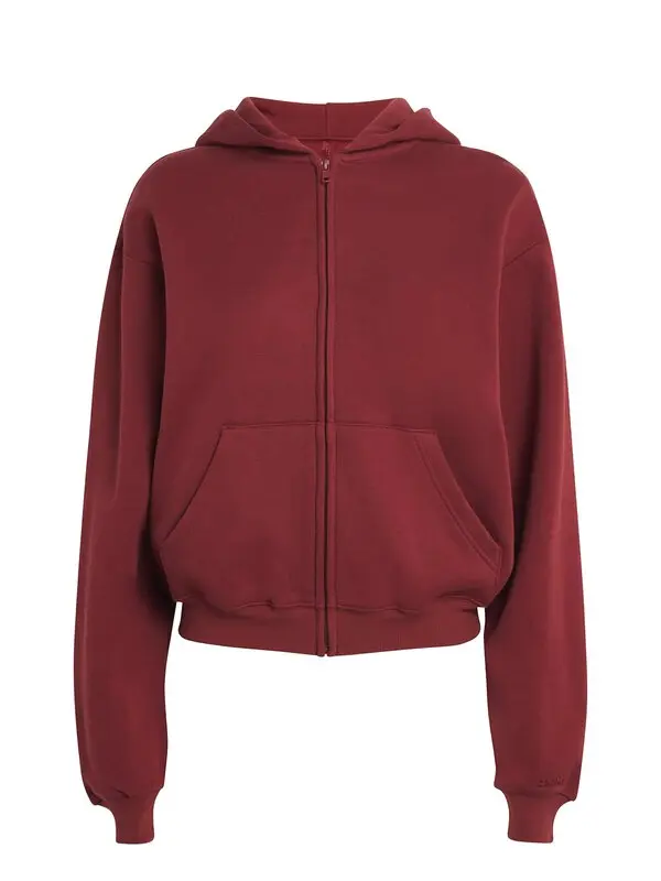 SKIMS Cotton-blend Fleece Zip-up Hoodie - Burgundy