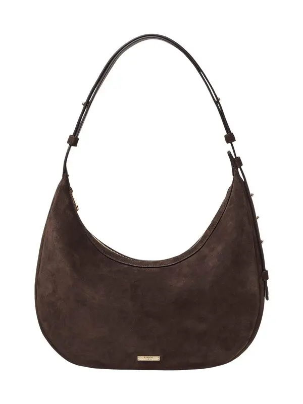 ASPINAL OF LONDON Suede Hudson Crescent Cross-body Bag - Brown