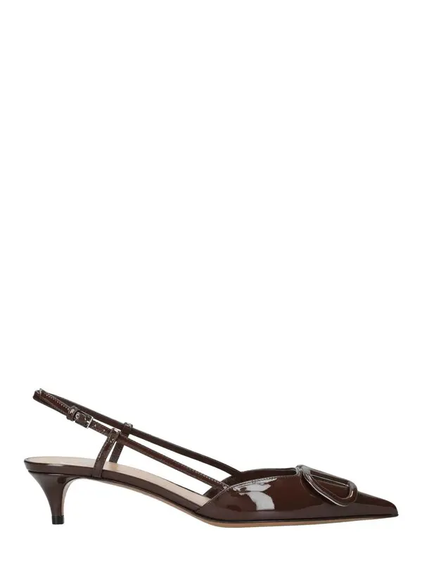 Valentino Garavani Patent Leather Vlogo Slingback Pumps - Brown