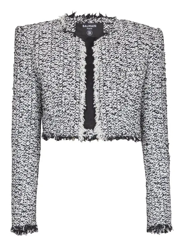 Balmain Tweed Cropped Jacket - Black