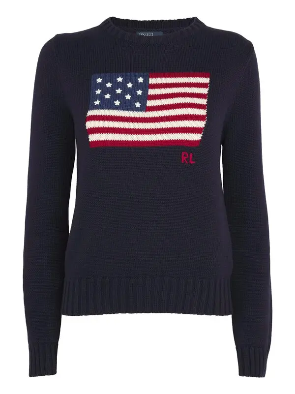 Polo Ralph Lauren Cotton American Flag Sweater - Navy