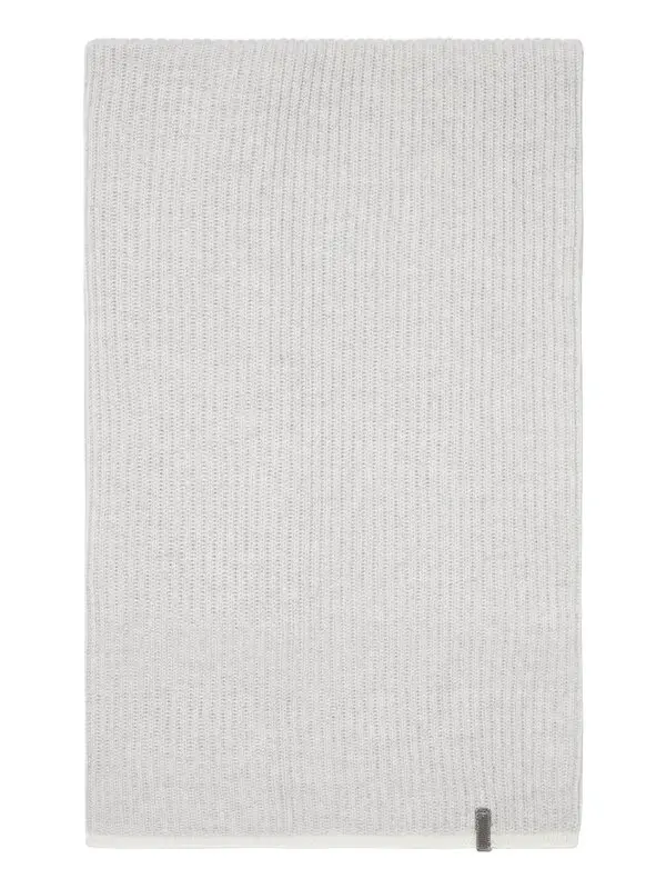 Brunello Cucinelli Cashmere English Rib Monili Scarf - White