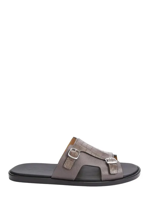 Santoni Crocodile Monk Sandals - Brown