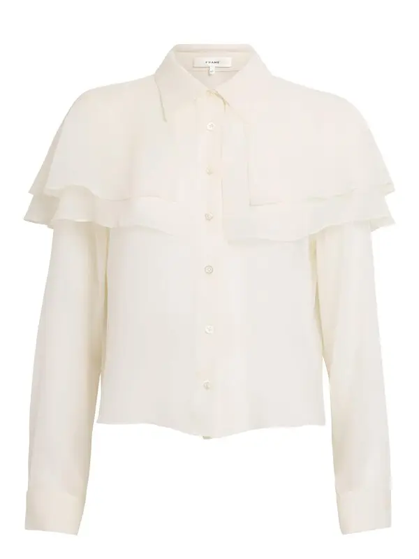 FRAME Silk Cape Blouse - White