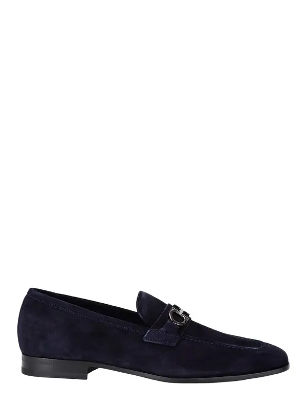 FERRAGAMO Leather Balty Loafers - Navy