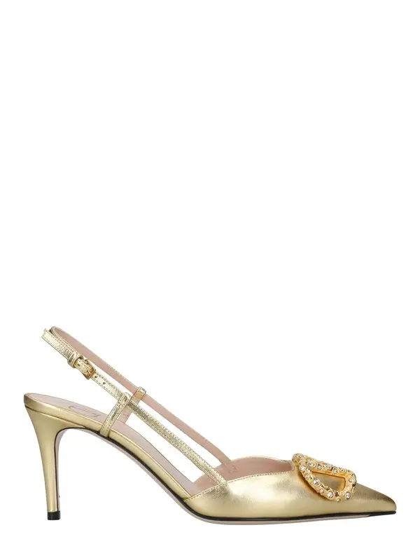 Valentino Garavani Leather Vlogo Strass Slingback Pumps 80 - Gold