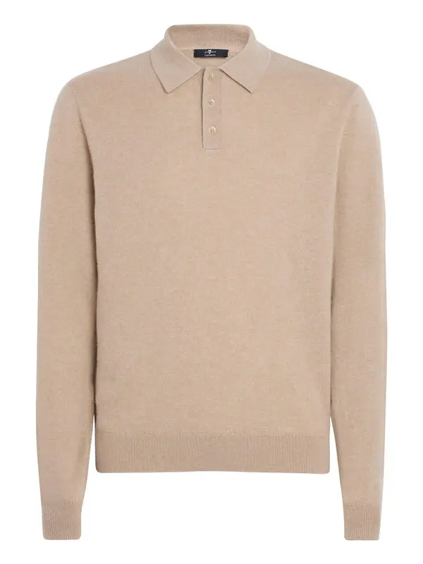 7 For All Mankind Cashmere Long-sleeve Polo Shirt - Beige